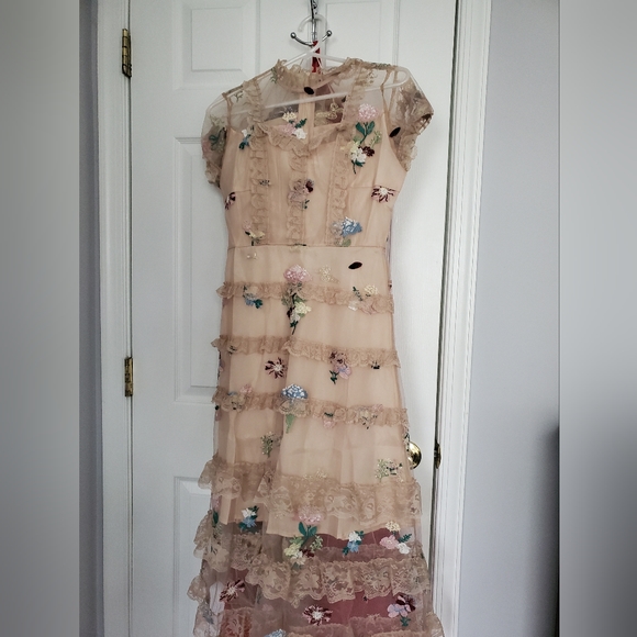 Dresses | Biege Dress With Floral Embroidery | Poshmark
